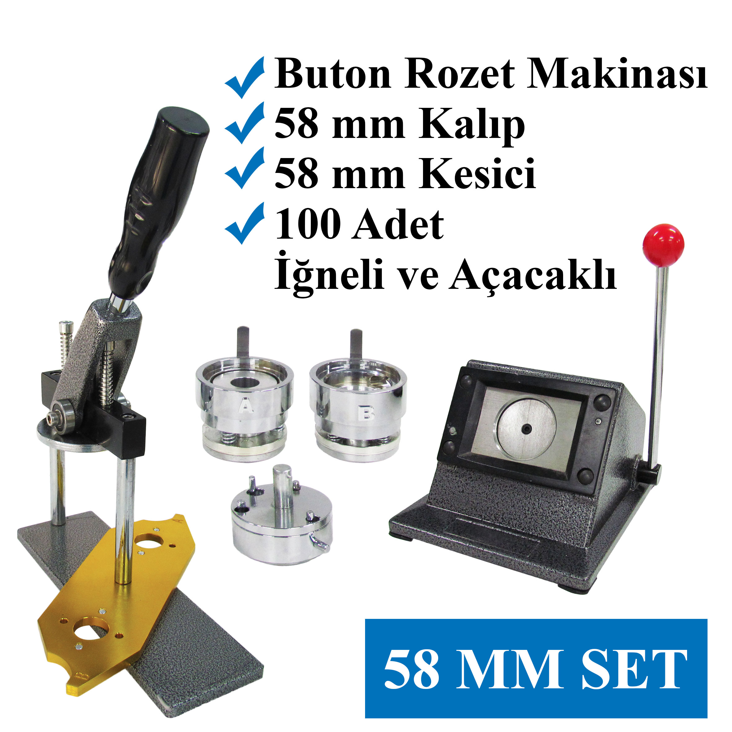 58mm, B10 Buton Rozet Yapma Makinesi Başlangıç Seti
